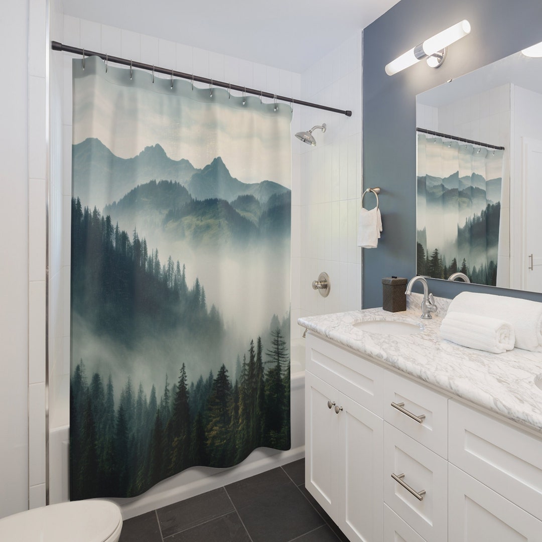 Mountain Shower Curtain, Landscape Shower Curtain, Mountain Scene ...