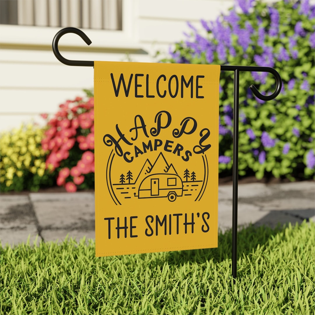 Custom Welcome Happy Campers Flag, Personalized Campsite Flag, Camping ...