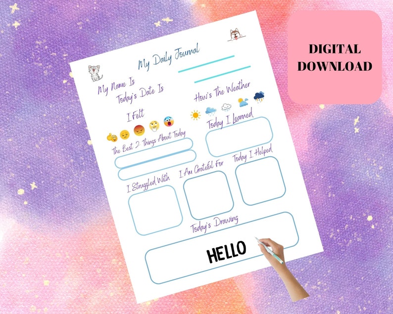 Kids Daily Journal Printable / Joural for Kids / Diary for Children ...