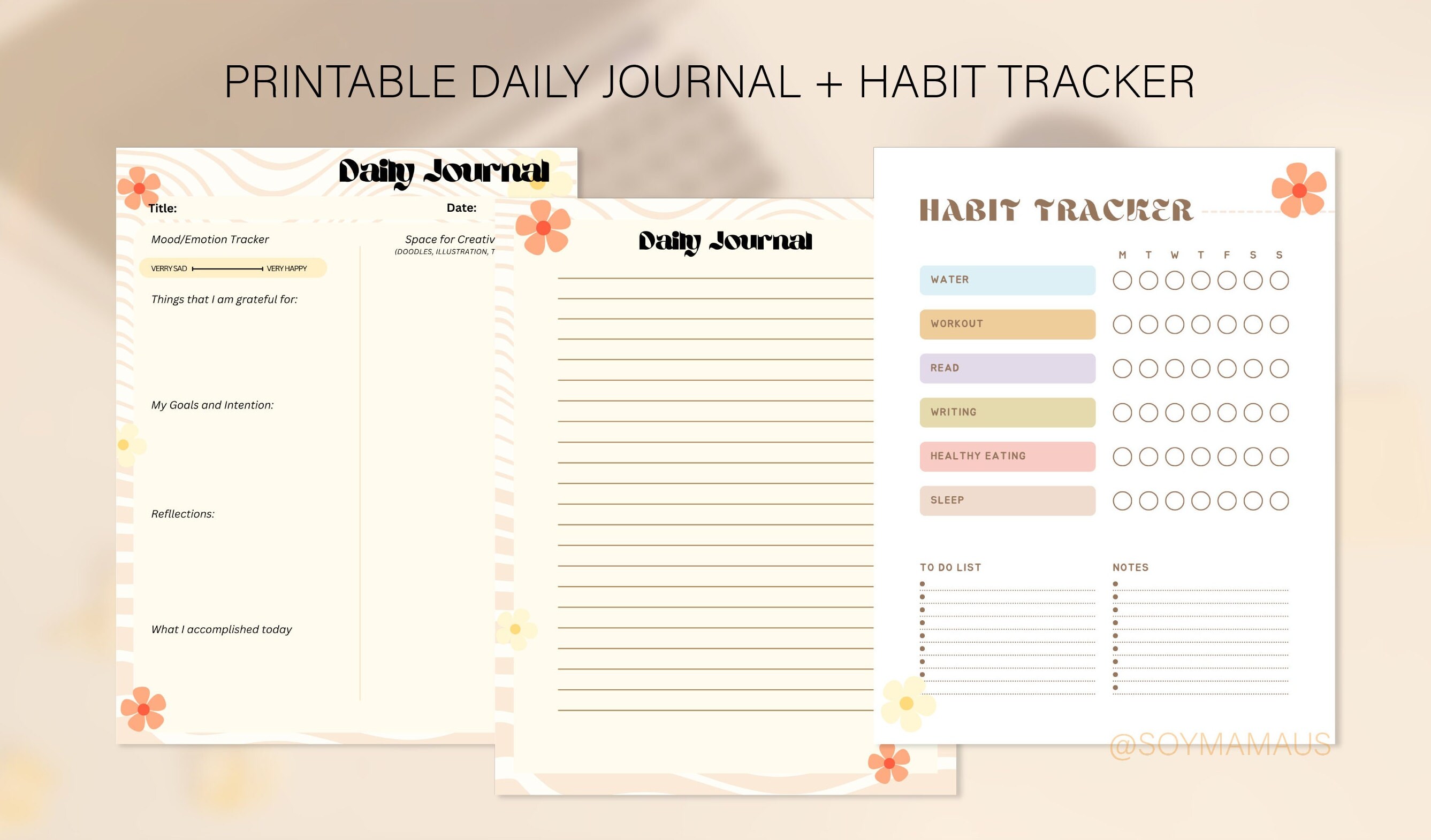 Printable Groovy Daily Journal and Habit Tracker - Etsy