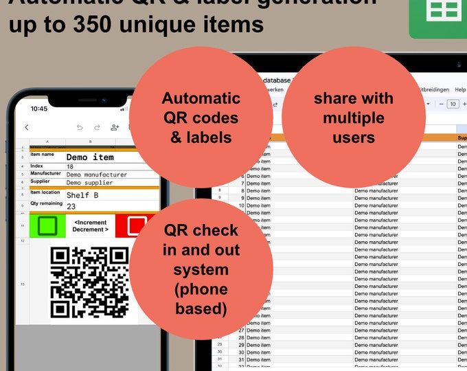 Inventory Management Spreadsheet - QR Codes and Labels for Updating ...