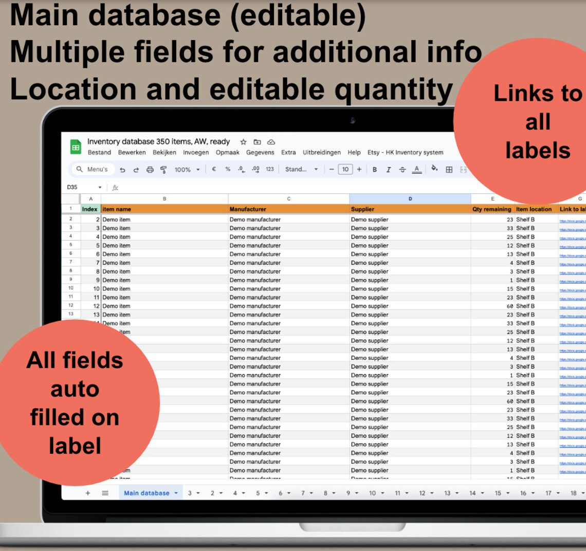 Inventory Management Spreadsheet - QR Codes and Labels for Updating ...