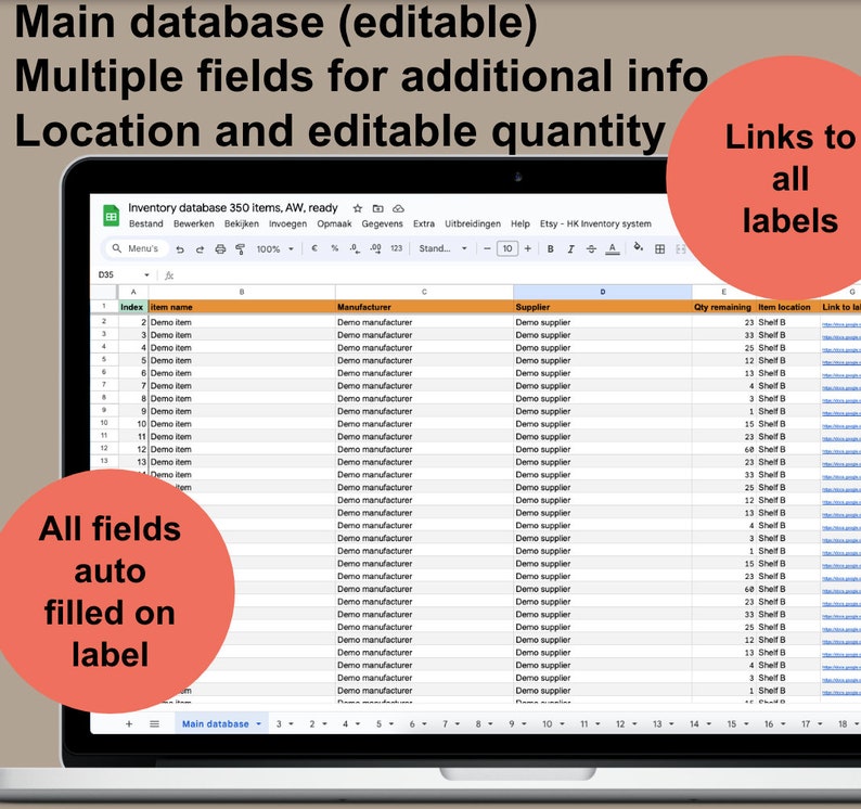 Inventory Management Spreadsheet - QR Codes and Labels for Updating ...
