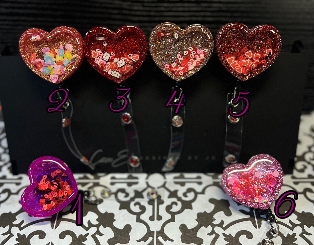 Retractable Heart Shaped Shaker Badge Reels Valentine's Day - Etsy