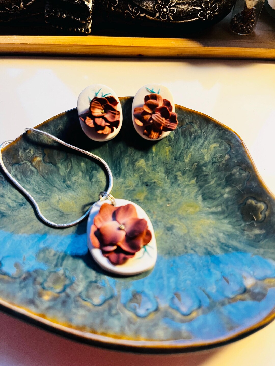 Melancholic Colors, Set of Earrings and Pendant - Etsy