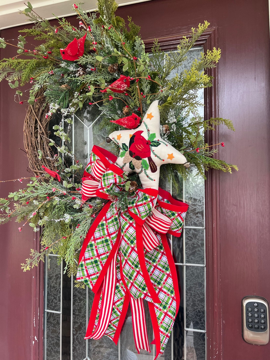 Rustic Grapevine Wreath With Cardinals and Handmade Cardinal Ornament ...