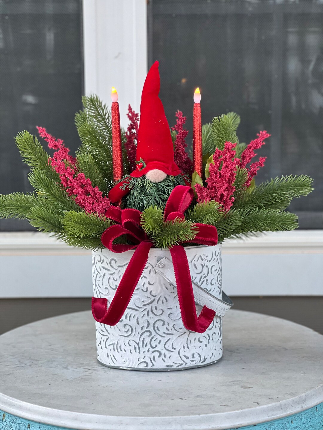 Evergreen Gnome Centerpiece With LED Candles - A Magical Holiday Decor ...