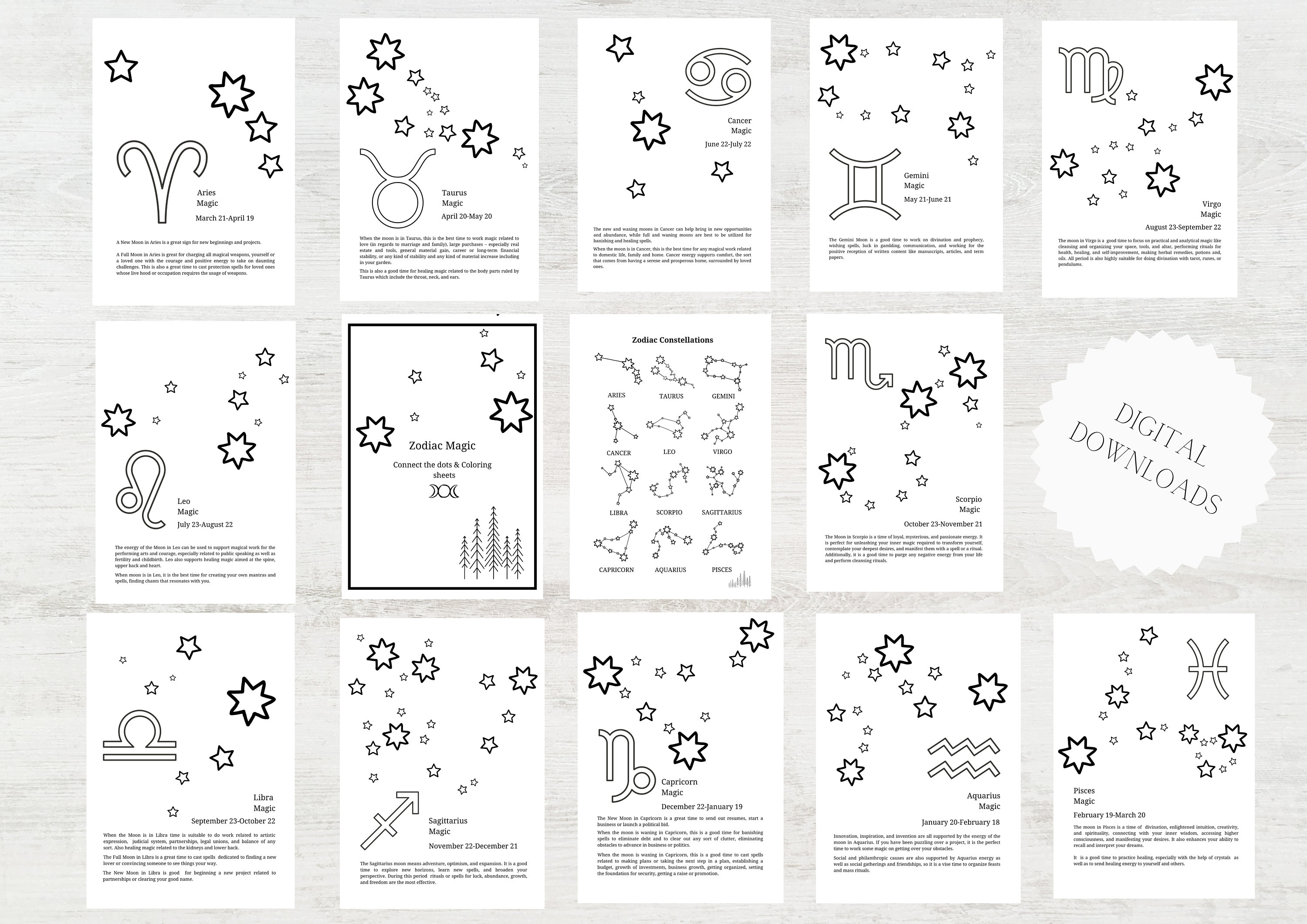 Zodiac Constellations Printable Pagan / Wiccan Connect the - Etsy