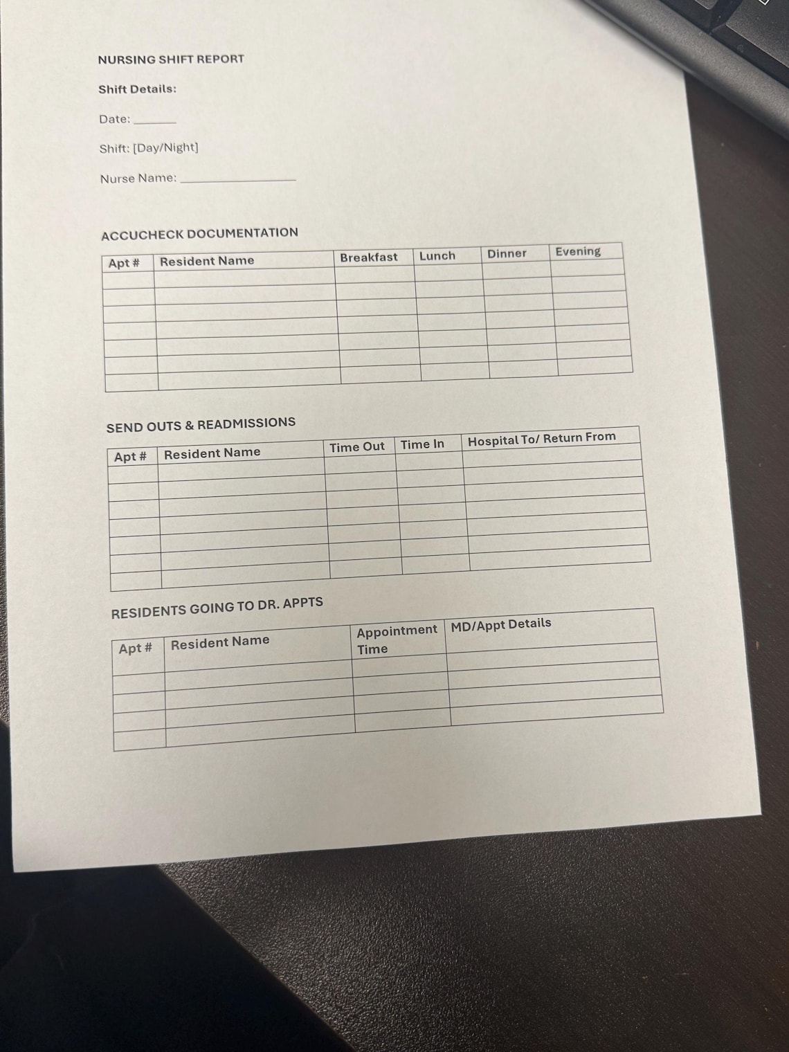 Nursing Shift Report Template for Assisted Living and Memory Care ...