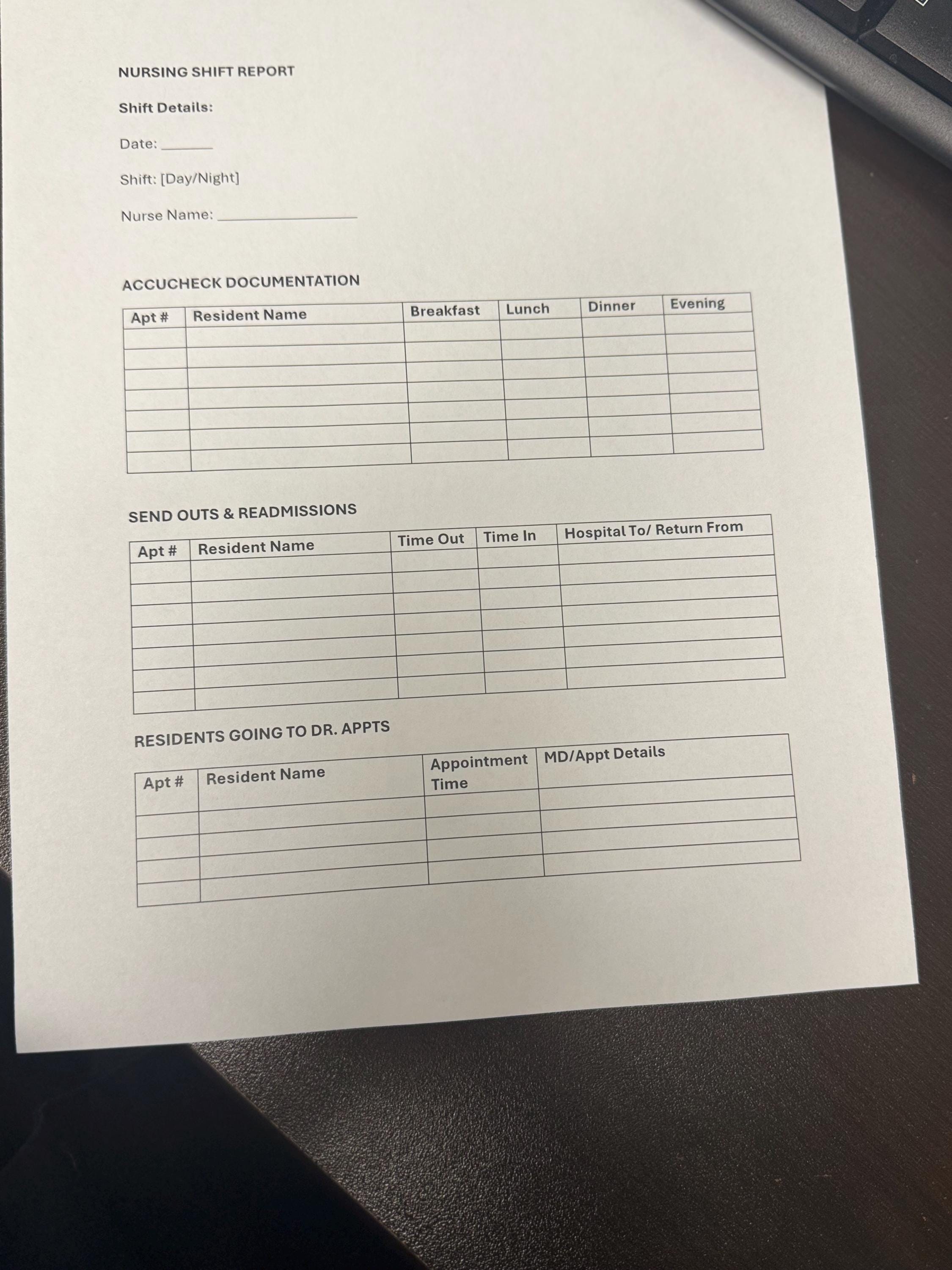Nursing Shift Report Template for Assisted Living and Memory Care ...