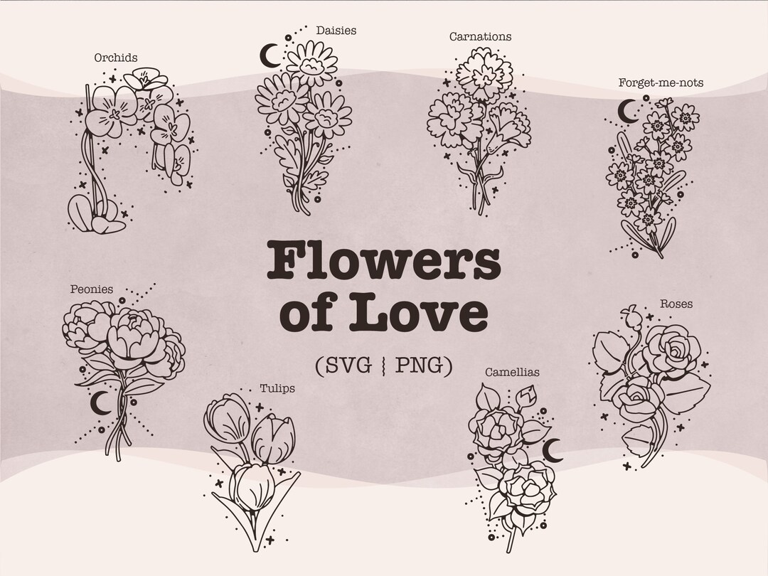 Flowers of Love Svg Bundle Love Svg Floral SVG Rose Svg Tulip Svg Daisy ...