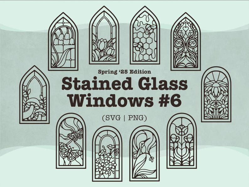 Floral Stained Glass Window SVG Bundle (SVG, PNG) - Etsy