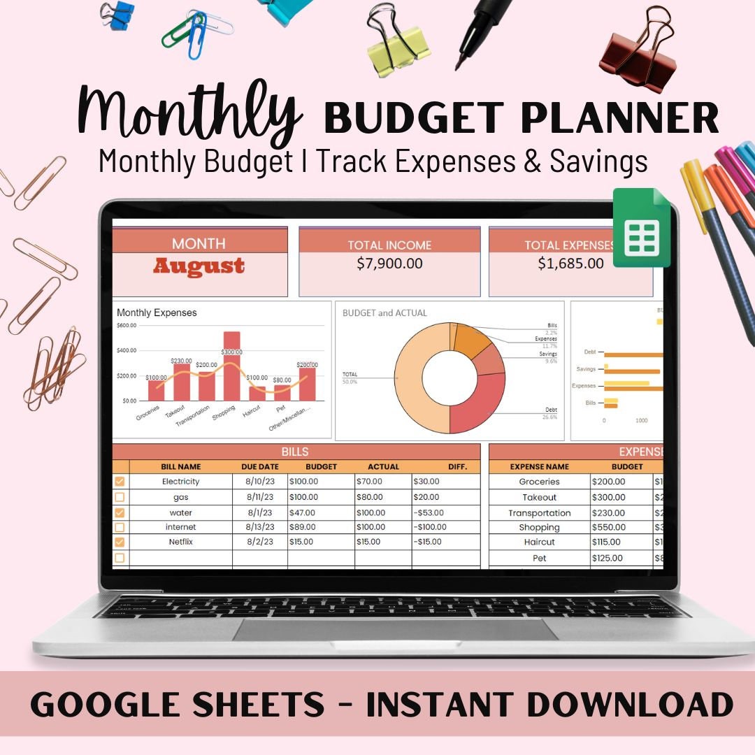 Monthly Budget, Budget Template, Expense Tracker, Monthly Expense ...