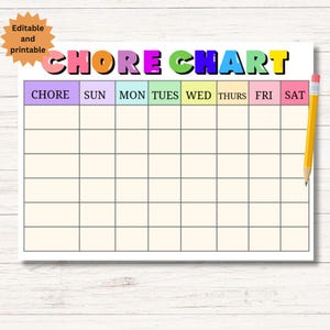 Editable Weekly Chore Chart, Kids Chore Chart, Daily Chore Chart ...