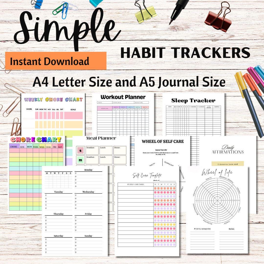 Tracker Bundles Printable, Pdf Journal Habit, Life Journal Tracker ...