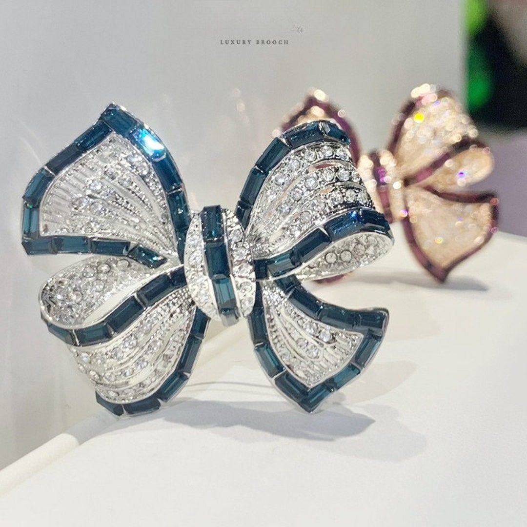 Handmade Bowknot Crystal Brooch Vintage Style Statement Bow Pins ...