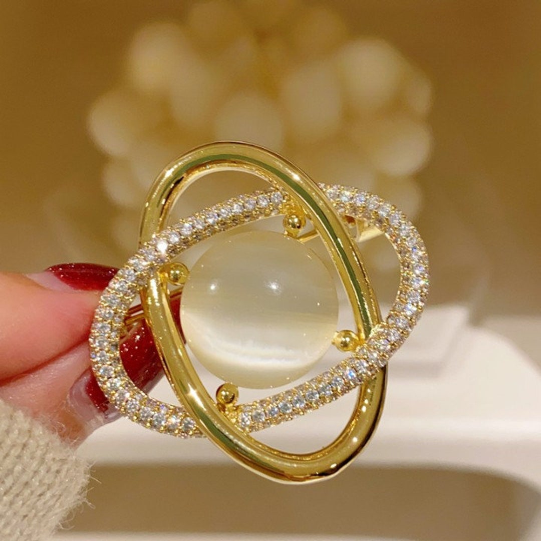 Handmade Diamond Planet Brooch 14k Gold-plated Vintage Fashionable Opal ...