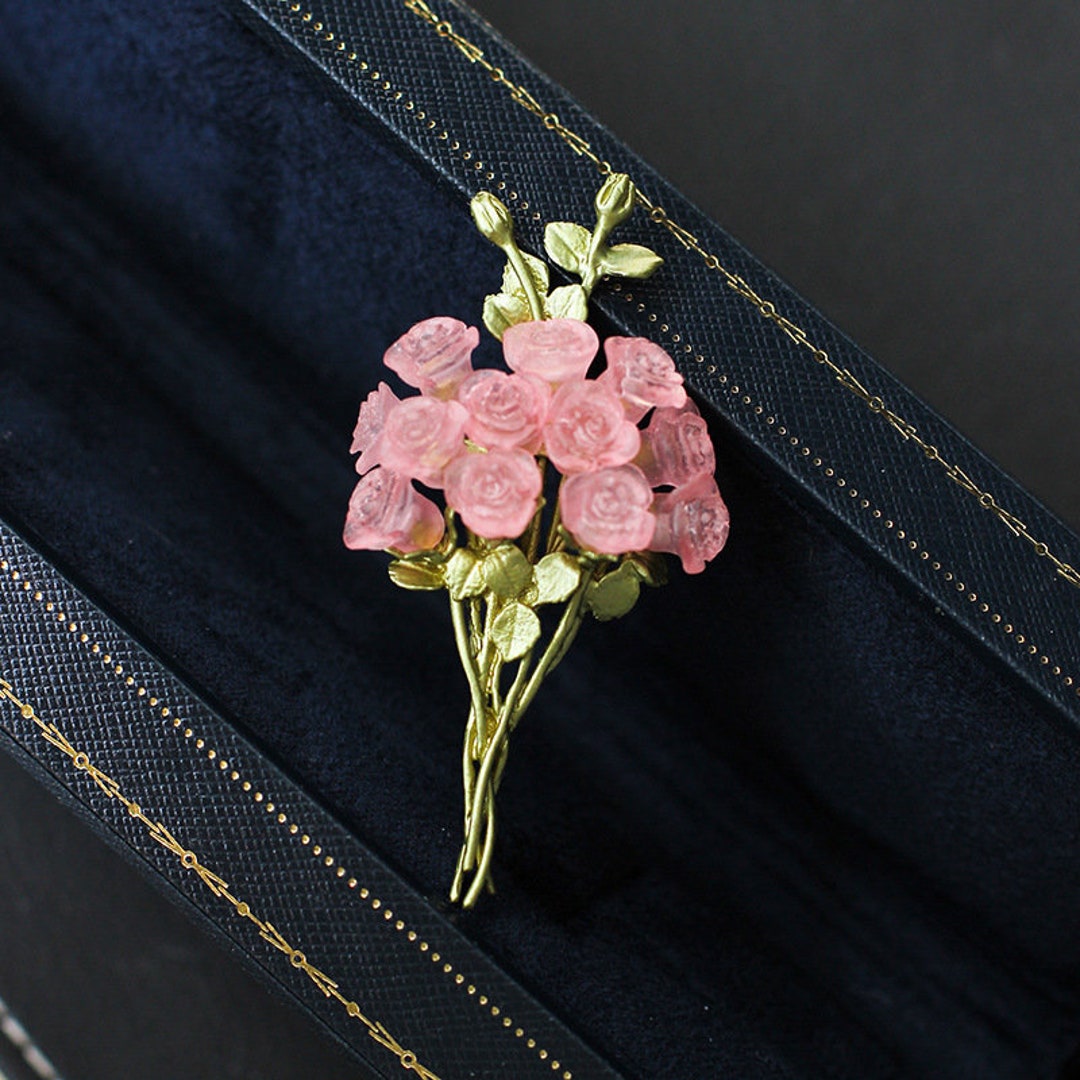 Handmade Rose Bouquet Brooch Romantic Wedding Floral Pin Bride ...
