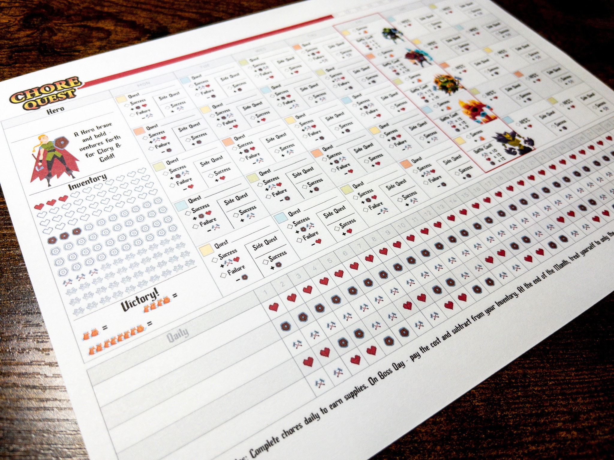 Printable Monthly Chore Chart Game - Chore Quest Fantasy (girl B) - Etsy