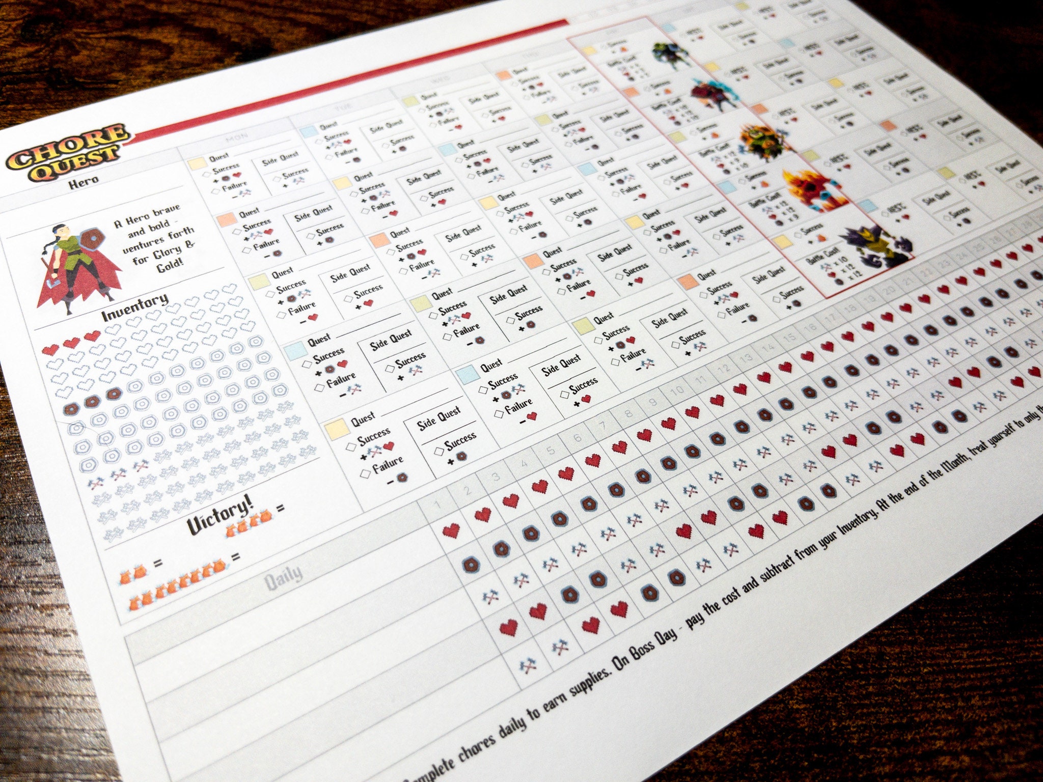 Printable Monthly Chore Chart Game Chore Quest Fantasy girl - Etsy