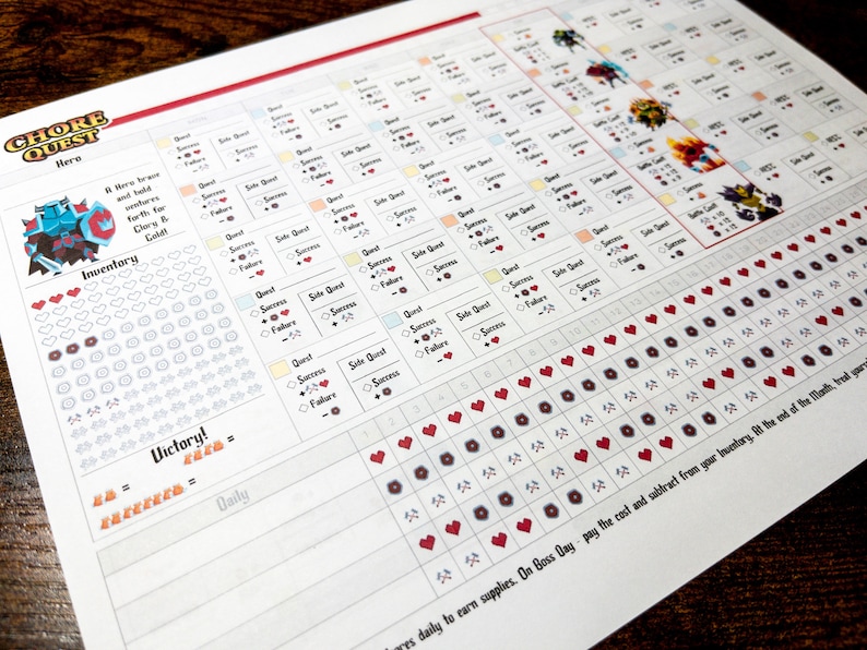 Printable Monthly Chore Chart Game - Chore Quest Fantasy (boy) - Etsy