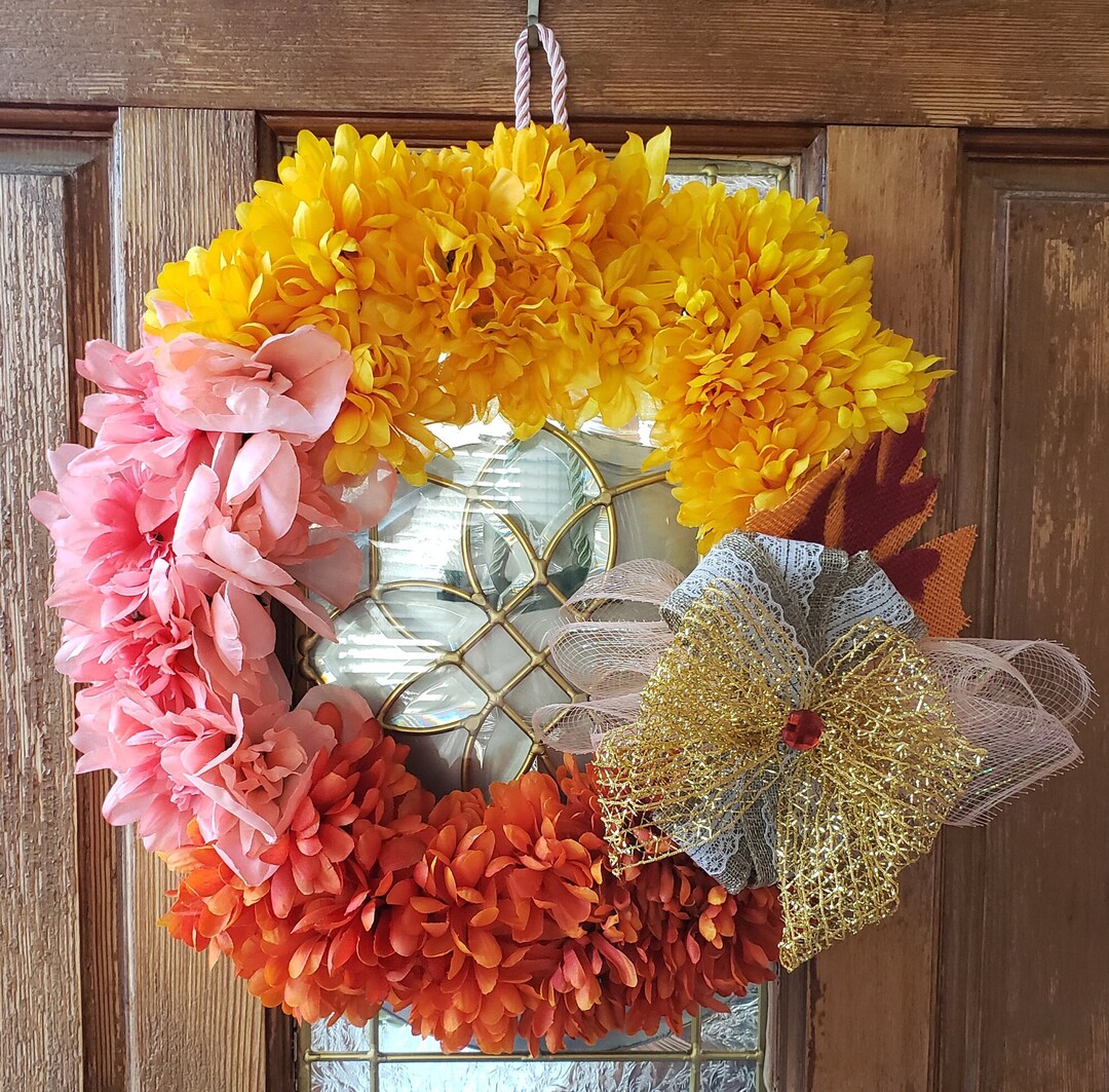 Fall Flower Wreath: Peach Deco-mesh & Burlap Ribbon - Etsy