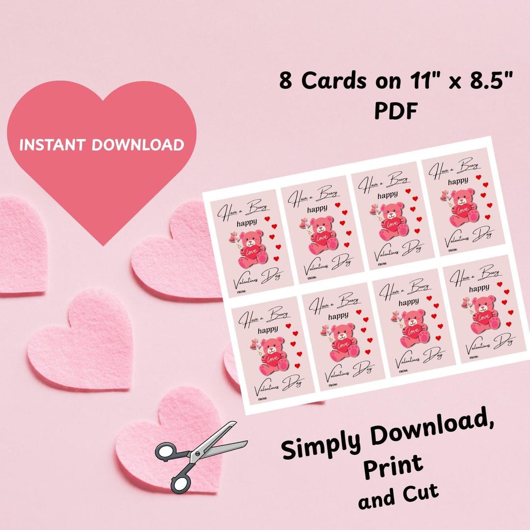 Teddy Bear Valentine Gift Tags, Printable Classroom Party Favors ...