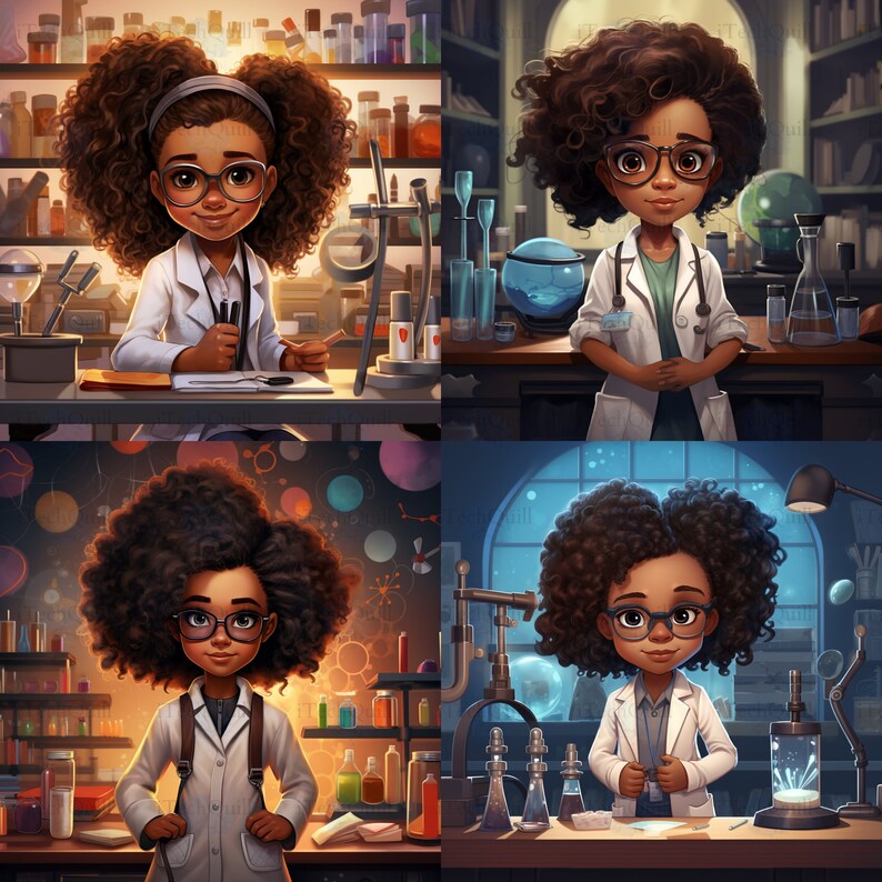 Adorable Black School-girl Scientist Art | African-american Cartoon Character Designs ...