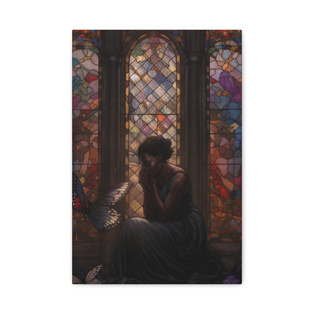 Mourning Reverie: A Mother's Prayer Amidst Butterfly Benediction Canvas ...