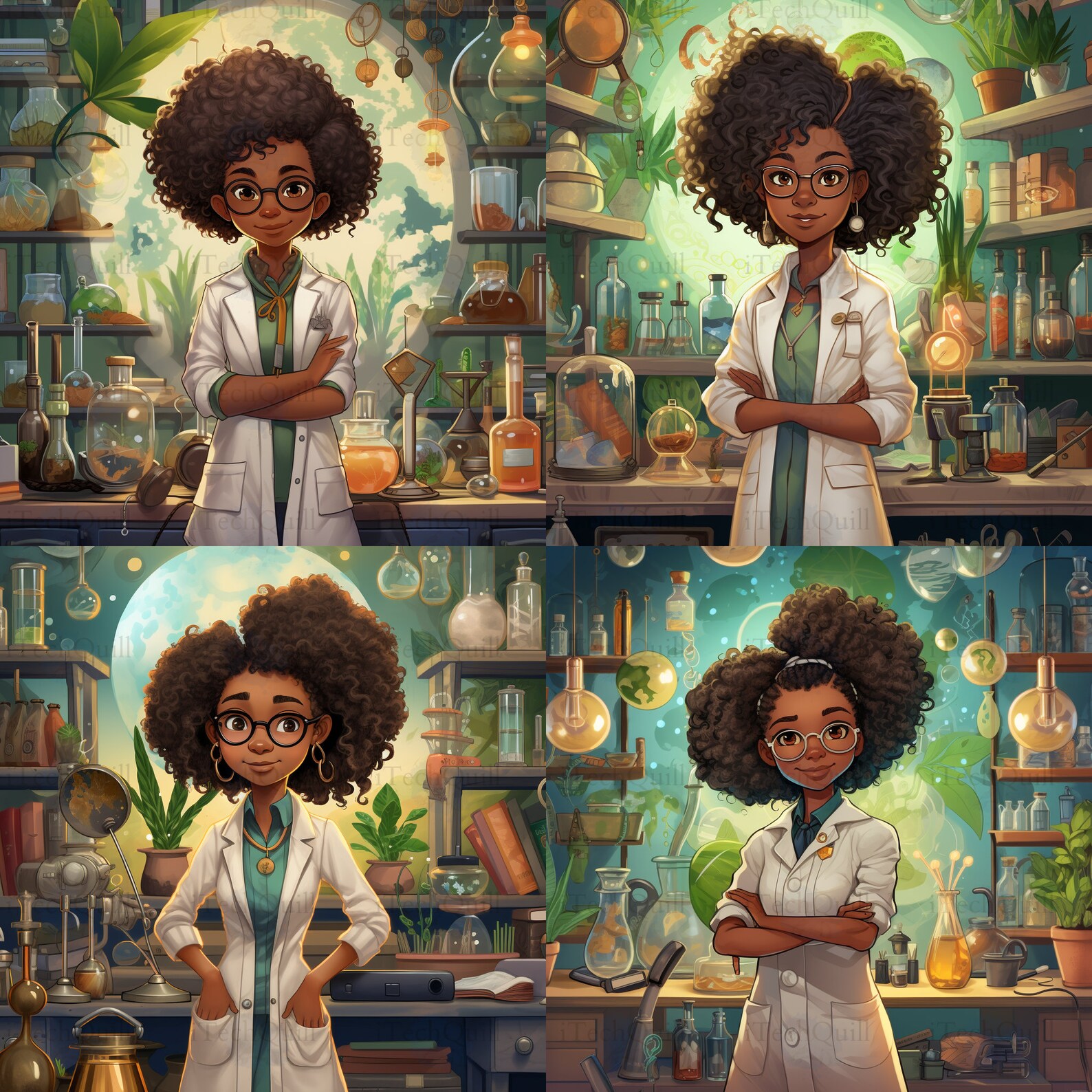 Adorable Black School-girl Scientist Art African-american Cartoon ...