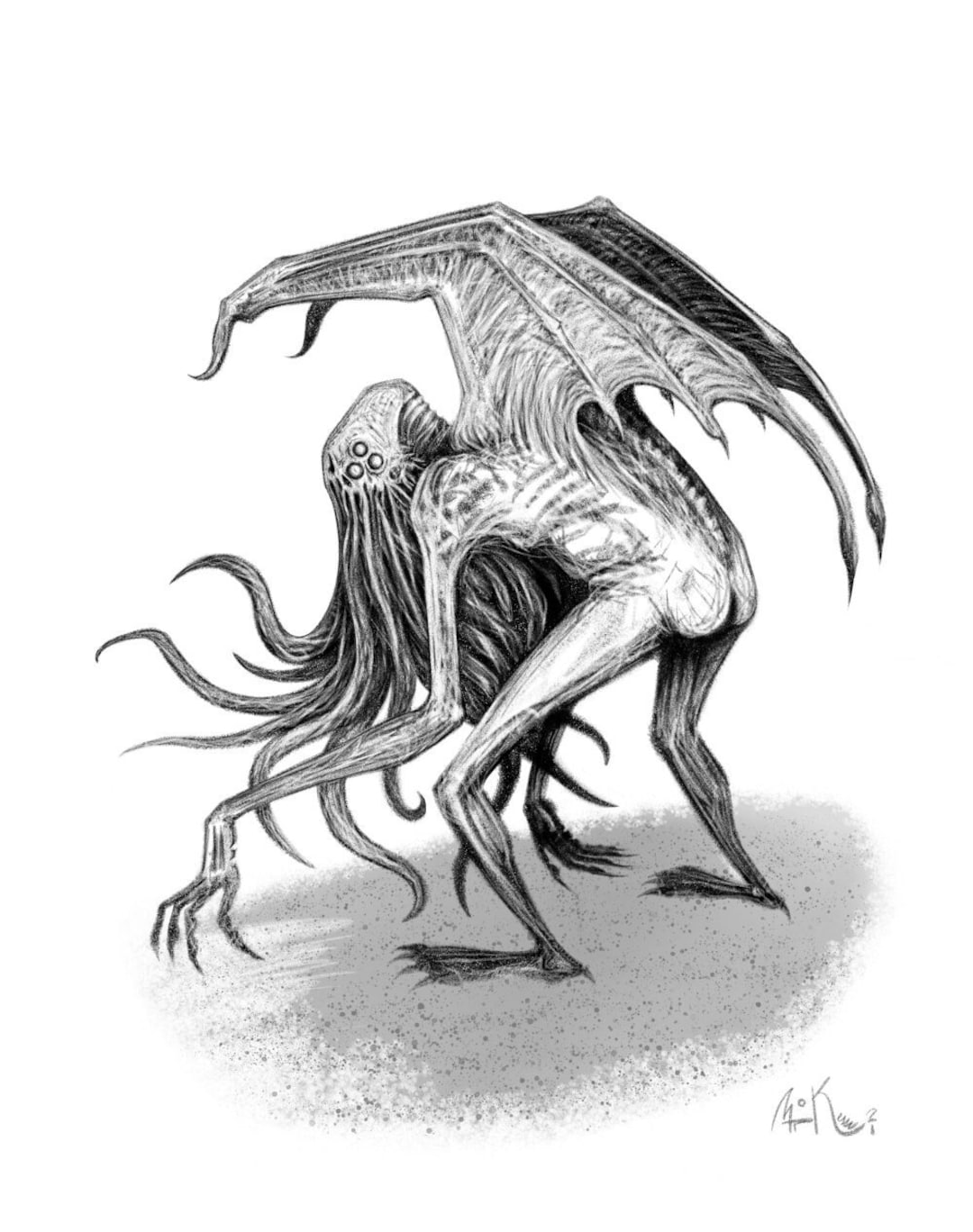 Cthulhu Art Print H. P. Lovecraft Pencil Illustration by M. R. Kessell ...