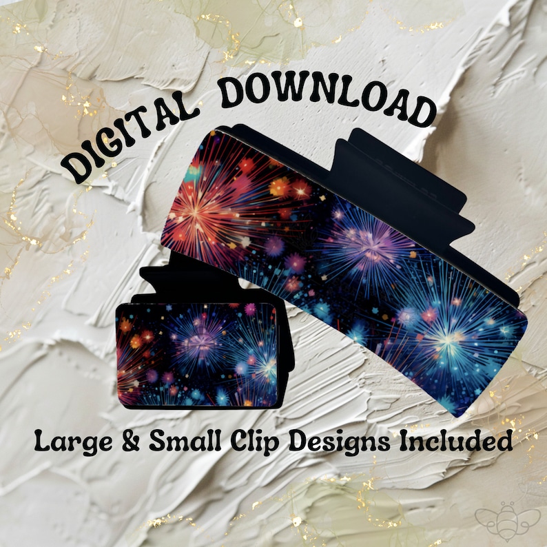 Colorful Fireworks Hair Claw Clip Digital Sublimation Design With Large ...