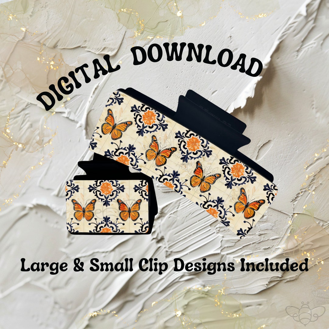 Monarch Butterfly Claw Clip Digital Sublimation Design With Large ...