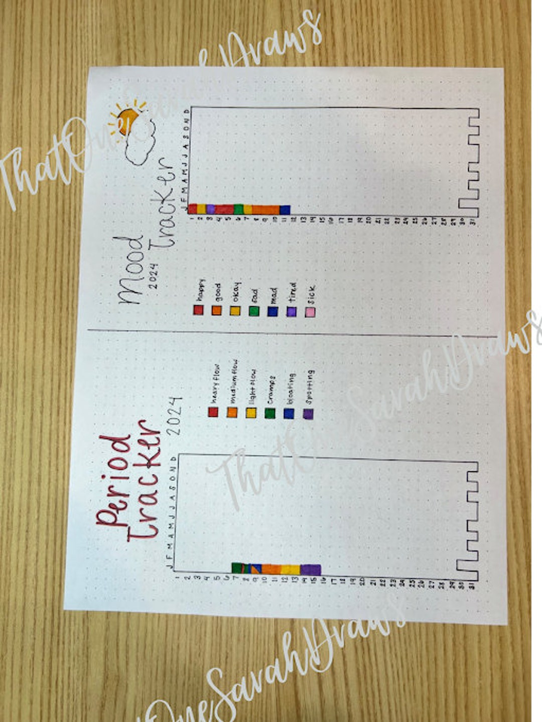 Hand-drawn Bullet Journal | Period Tracker | Yearly Mood Tracker | 2024 ...