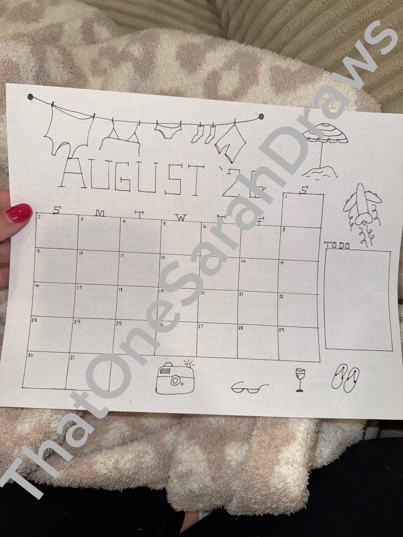 Hand-drawn August Calendar and Habit Trackers for Bullet Journals - Etsy