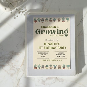 Plant Birthday Invite First Birthday Party Invitation Template Custom ...