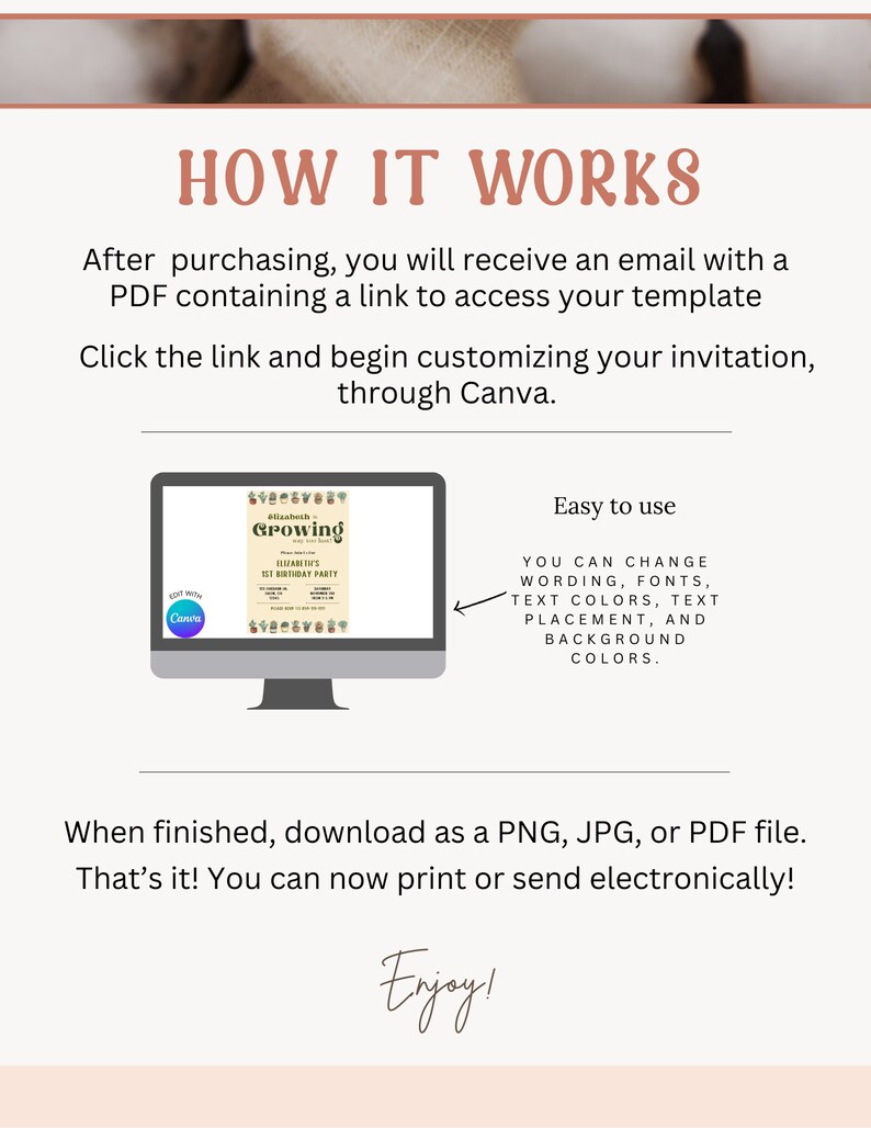 Plant Birthday Invite First Birthday Party Invitation Template Custom ...