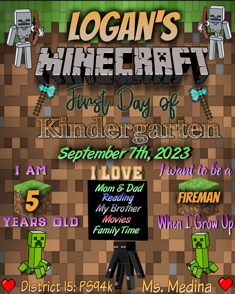Minecraft 1st Day School Sign - Etsy
