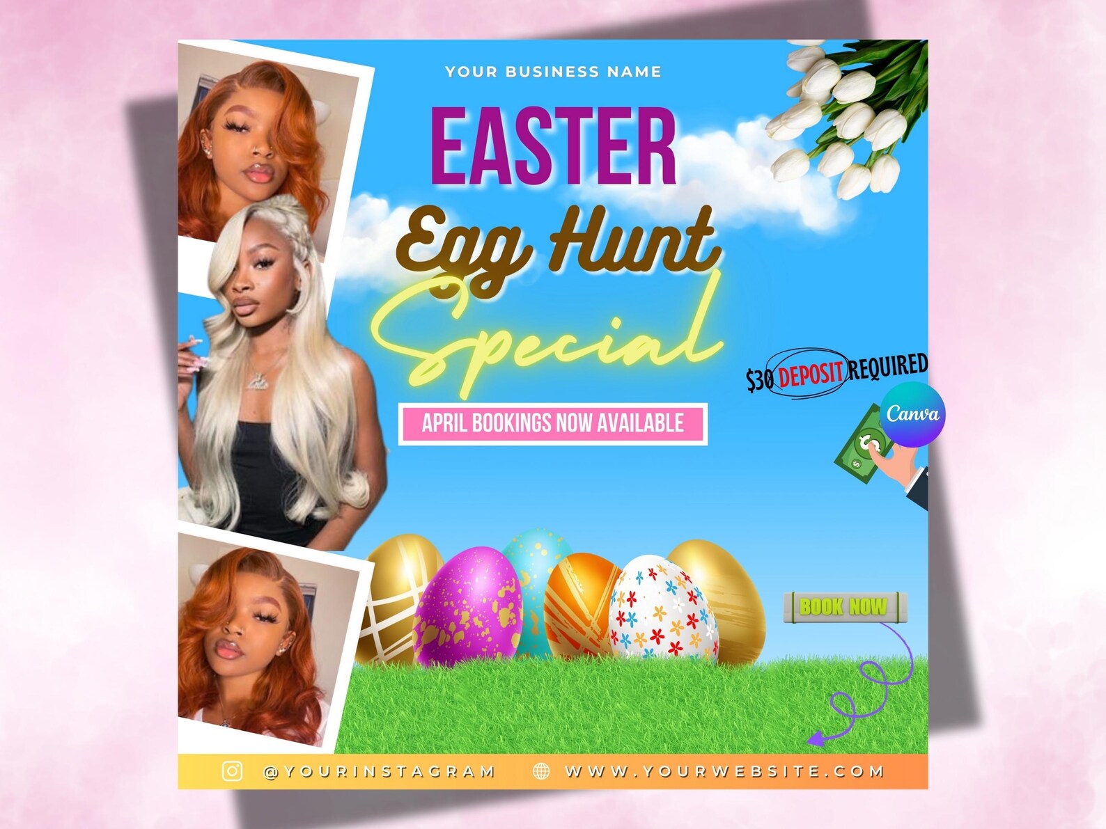 April Booking Flyer, Template, Happy Easter Day Flyer, DIY Canva ...