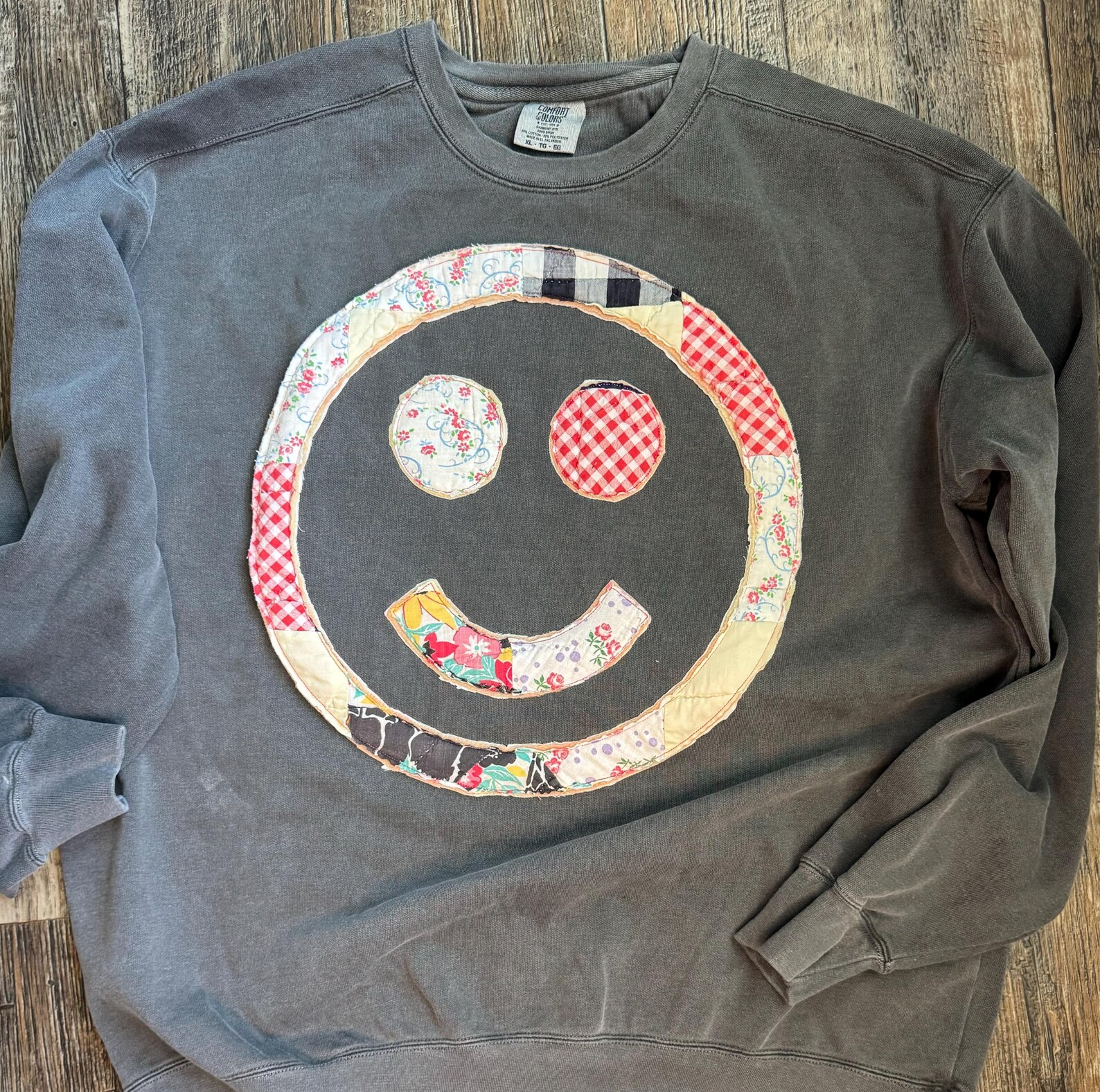 Custom Quilted Sweatshirt Embroidery Applique, Smiley Face Sweatshirt ...