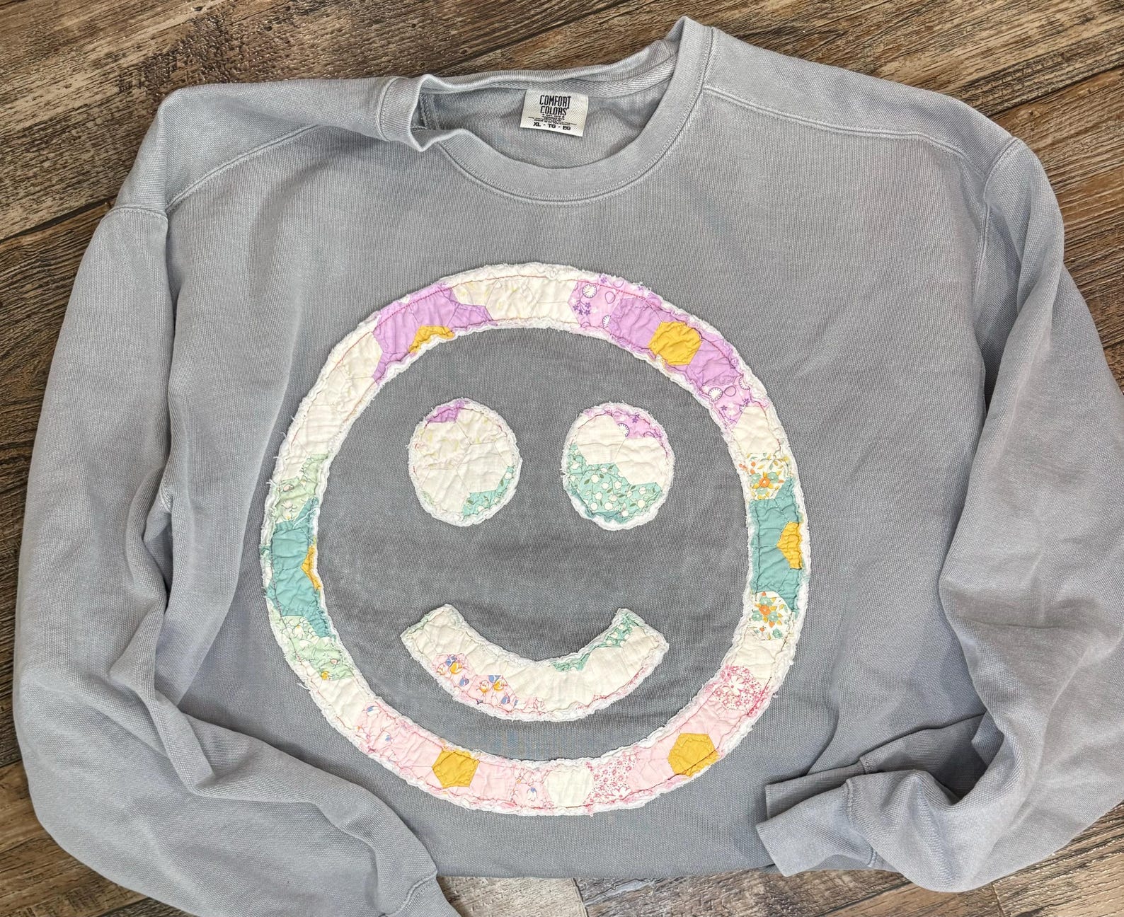 Custom Quilted Sweatshirt Embroidery Applique, Smiley Face Sweatshirt ...