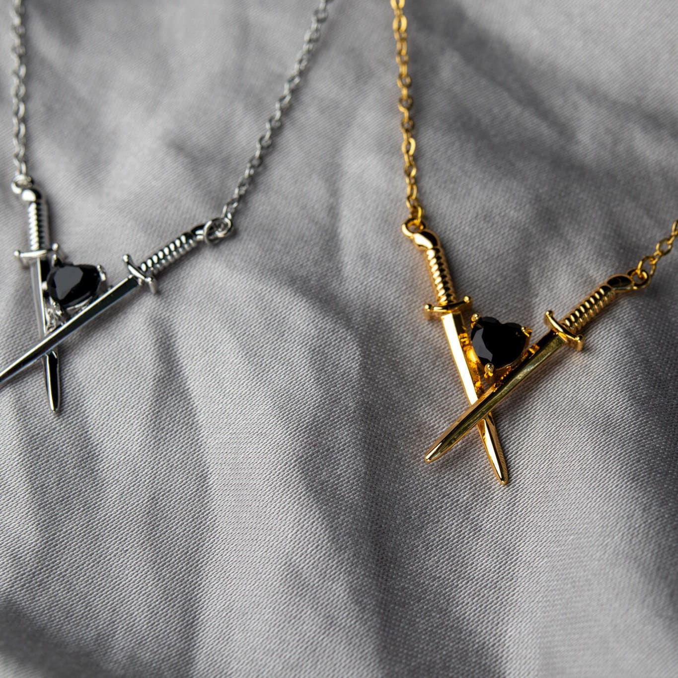 Two of Swords Necklace Crossed Swords Black Onyx Heart Protection ...