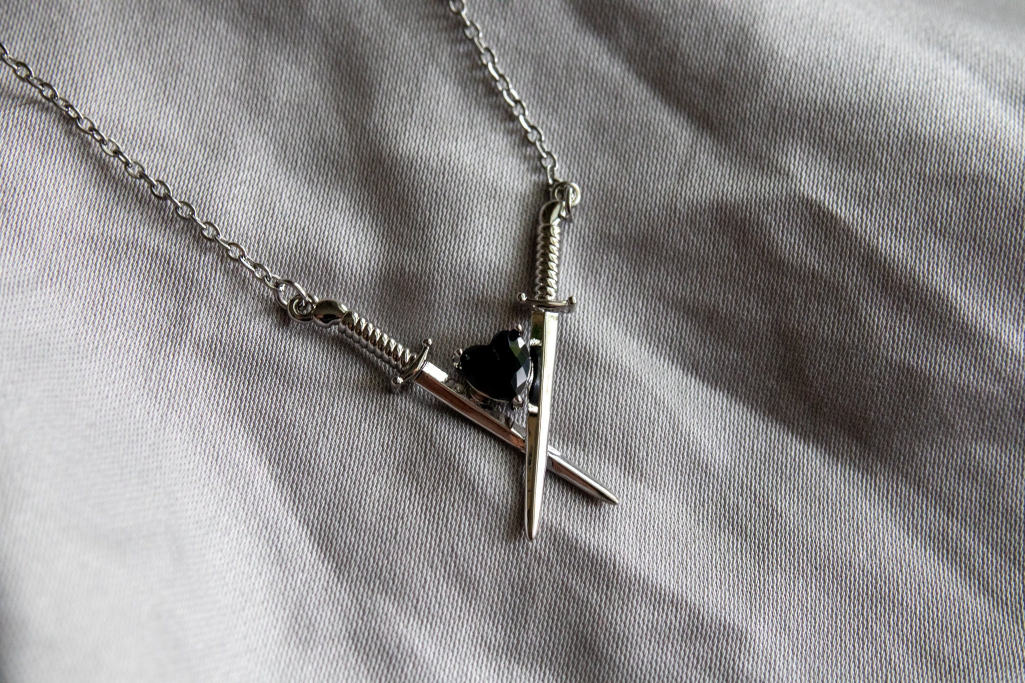 Two of Swords Necklace Crossed Swords Black Onyx Heart Protection ...