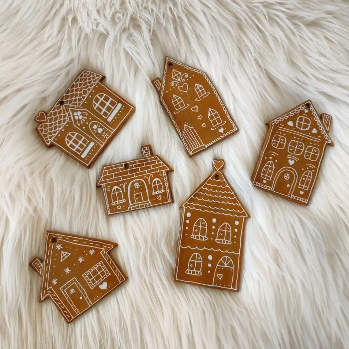 Set of 6. Gingerbread Ceramic Home Decor. Cookie House. Christmas ...