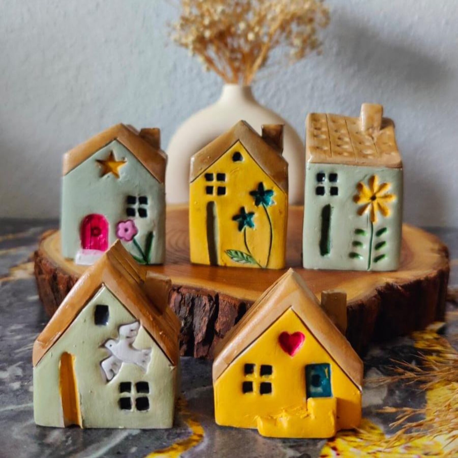 Handmade Tiny Clay House Set: Rustic Miniature Fairy Houses - Etsy