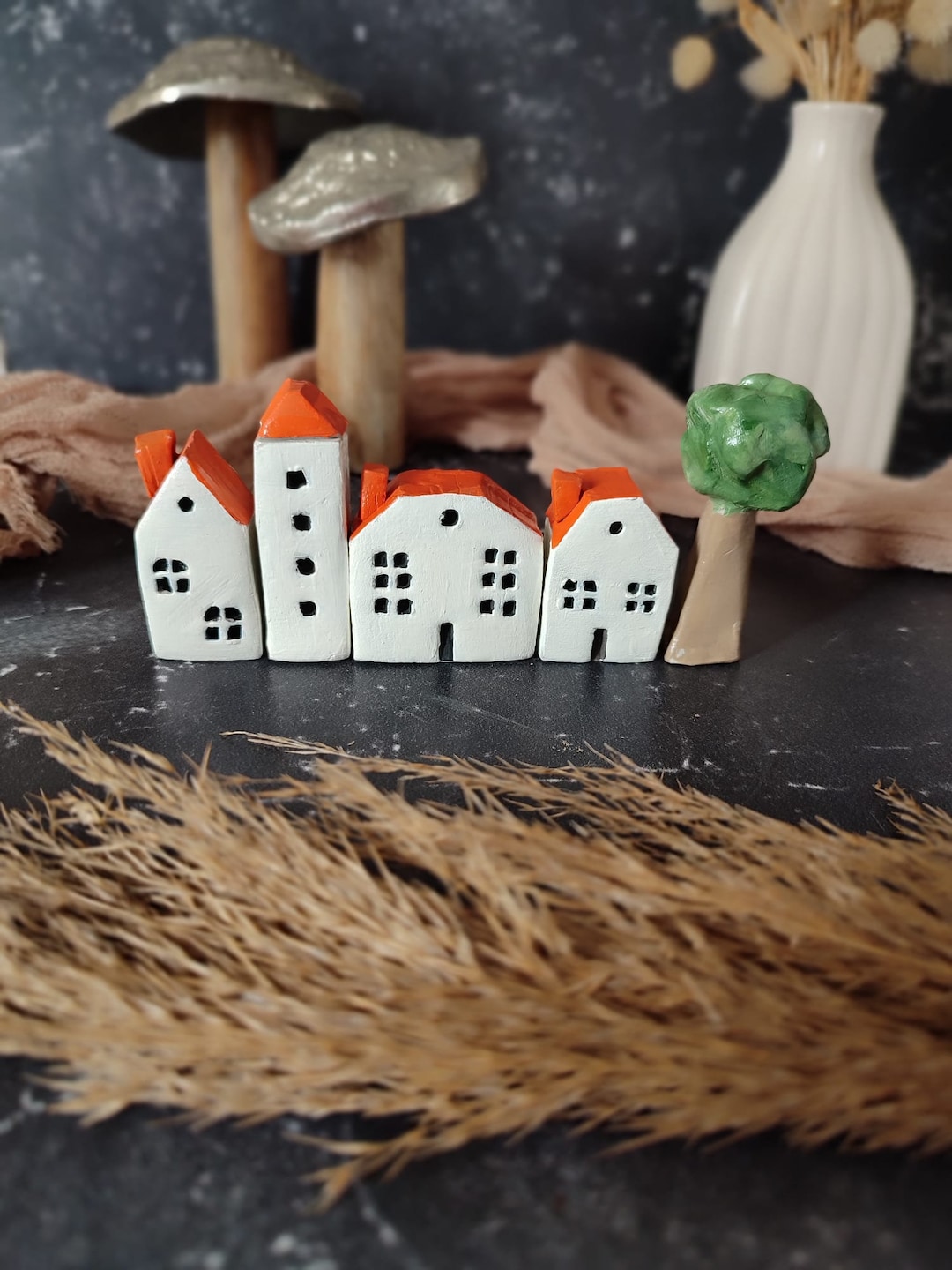 Handcrafted Tiny Ceramic House Set: Rustic Miniature Village, Fairy ...