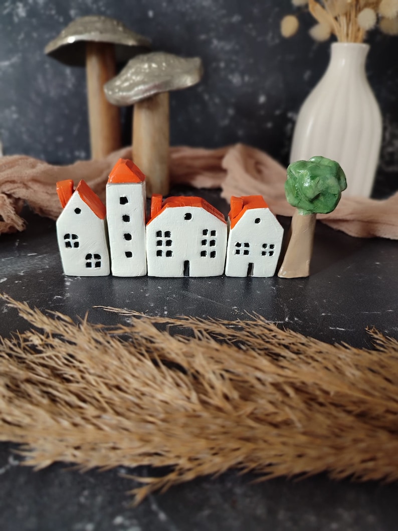 Handcrafted Tiny Ceramic House Set: Rustic Miniature Village, Fairy ...
