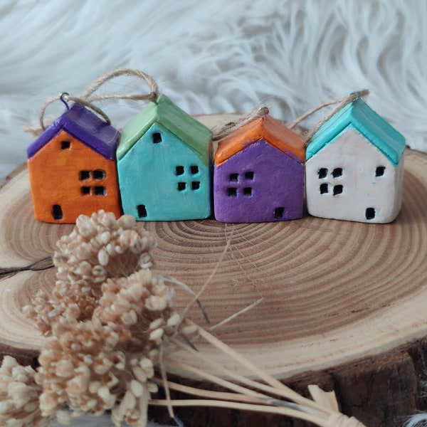 Ceramic House Tree Ornaments Set - Etsy