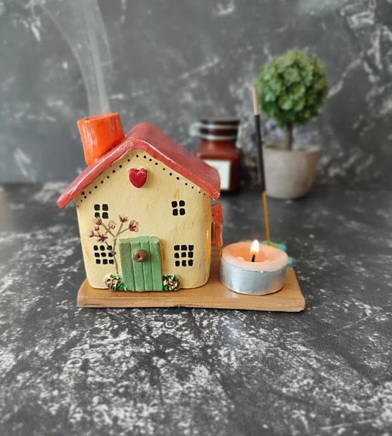 Ceramic Tea Light Incense Burner House, Tiny Clay Miniature Italian ...
