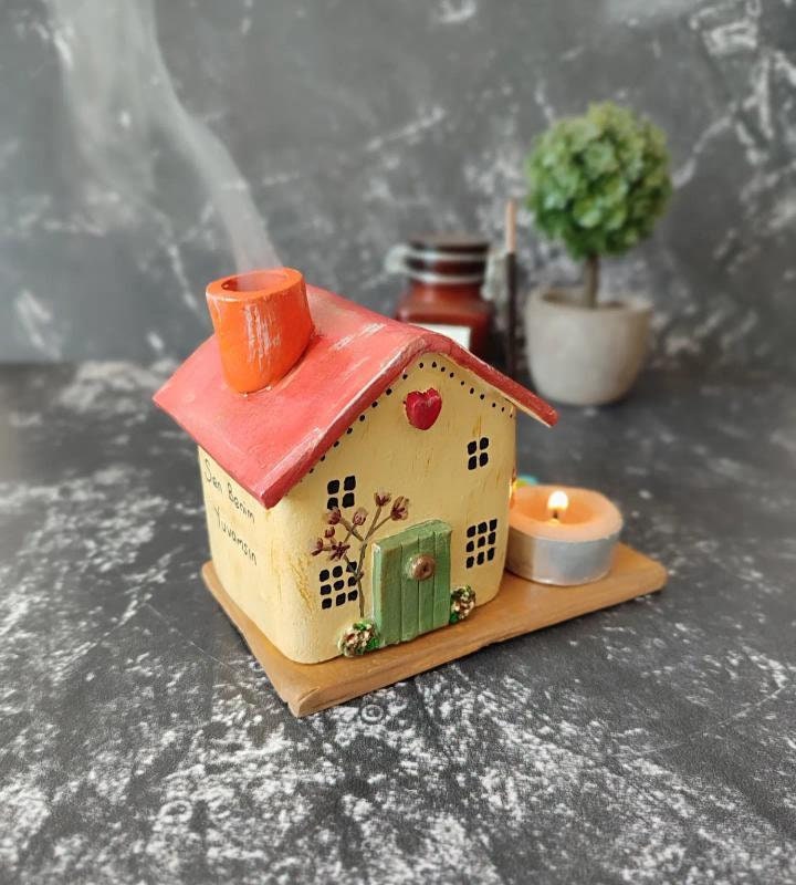 Ceramic Tea Light Incense Burner House, Tiny Clay Miniature Italian ...
